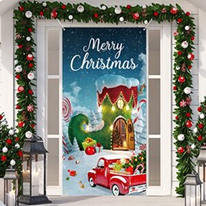 dazonge christmas decorations outdoor / indoor, large merry christmas door cover decorations, winter wonderland christmas door banner, classic christmas decor – elf boot house photo booth props for party