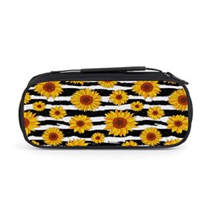 yashilaiya big capacity pencil case striped background sunflower pencil bag zipper pencil box cosmetic bag stationary bag for teenage girls travel office supplies