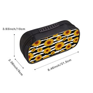 Yashilaiya Big Capacity Pencil Case Striped background sunflower Pencil Bag Zipper Pencil Box Cosmetic Bag Stationary Bag for Teenage Girls Travel Office Supplies