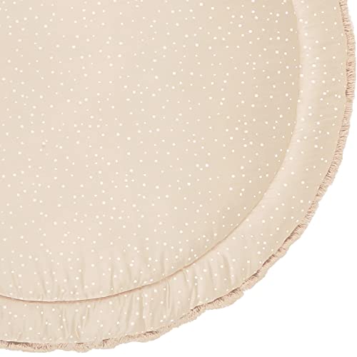 Makemake Organics Organic Play Mat GOTS Certified Organic Cotton Nursery Floor Rug Washable Reversible Non Toxic Activity Mat Tummy Time Crawling Pad Thick Quilted (Round 48", Polka Dots + Solid Oat)