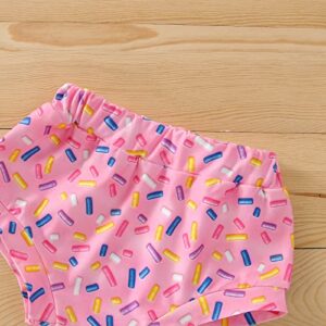 AISLUBXM Baby Girl Birthday Donut Outfit Short Sleeve Sweet One Romper Doughnut Shorts/Flared Pants Headband 3Pcs Set (Shorts, 9-12 Months)