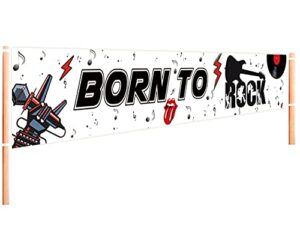 large born to rock party sign banner | rock and roll party decorations | 1950¡¯s rock and roll music themed party supplies decorations | 50s vintage rock party decorations – 9.8 x 1.6ft