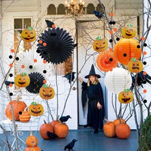 KAXIXI Halloween Party Decorations Supplies for Adult Kids Birthday Wedding Indoor Outdoor with Pumpkin Foil Swirls Hanging Paper Fand Paper Lanterns Circle Dot Garlands, 16Pcs