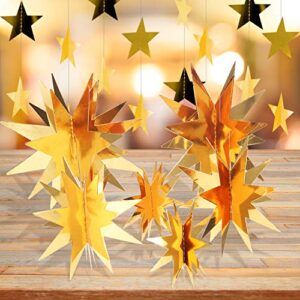 Bememo Christmas Star Garland 3D Hanging Paper Mixed Sizes Sparkly Star Banner for Christmas Tree Kid Room Wedding Birthday Party Decorations, 6 Pieces 65.6 Feet (Gold)