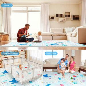 Baby Play Mat Foldable Foam Play Mat for Baby/Toddlers, Extra Large Kids Play Mat, Upgraded Baby Crawling Mat, Infants Reversible Waterproof Gym Play Mat for Baby Playpen Indoor Outdoor [79"x71"]