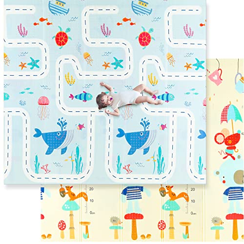 Baby Play Mat Foldable Foam Play Mat for Baby/Toddlers, Extra Large Kids Play Mat, Upgraded Baby Crawling Mat, Infants Reversible Waterproof Gym Play Mat for Baby Playpen Indoor Outdoor [79"x71"]