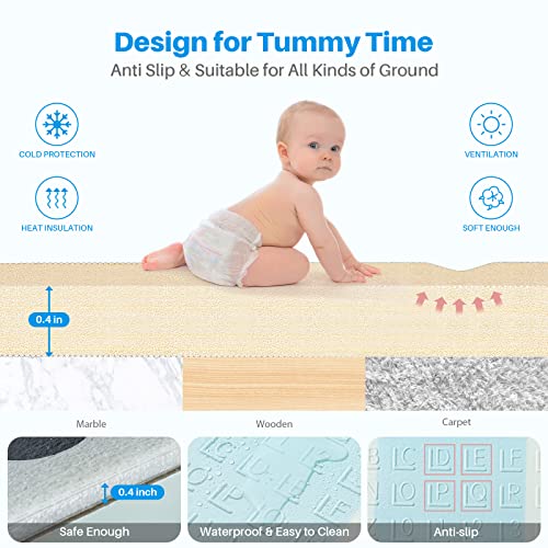 Baby Play Mat Foldable Foam Play Mat for Baby/Toddlers, Extra Large Kids Play Mat, Upgraded Baby Crawling Mat, Infants Reversible Waterproof Gym Play Mat for Baby Playpen Indoor Outdoor [79"x71"]