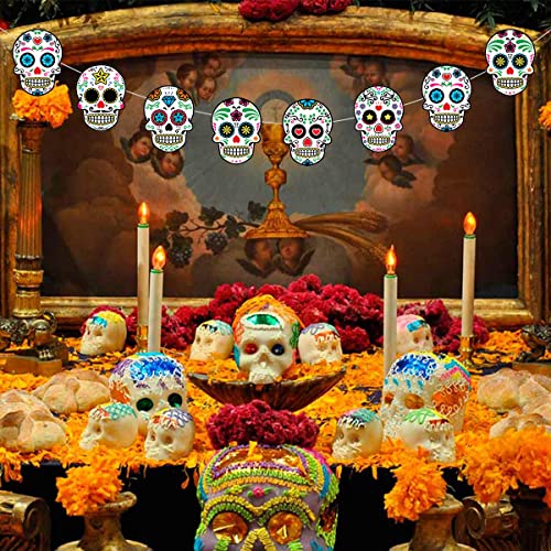 3 Pack of Day of The Dead Garlands, Dia De Los Muertos Banner Decorations, Sugar Skull Supplies for Mexican Death Day Fiesta Carnival Party