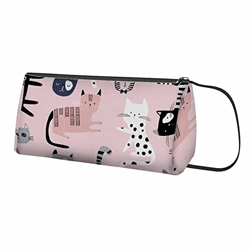 Nicokee Pink Cat Pencil Case Colorful Kittens Cute Animal Cartoon Doodle Pencil Pouch Cosmetic Bag for School Office Travel