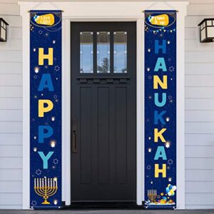 aneco 2 pieces happy hanukkah decorations banner chanukah welcome porch sign porch hanging banner light it up decorations banner sign for hanukkah party outdoor decor blue