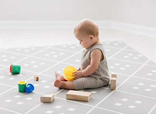 Baby Play Mat | One-Piece Reversible Foam Floor Mat | Large | Eco-Friendly | Extra Soft | Non-Toxic | Baby | Toddlers | Kids (Grey Dash + Diamond, Large)