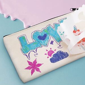 QUEEN KING 44 Pieces Blank Craft DIY Canvas Bags, 24pcs Canvas Zipper Pouch Bags and 8pcs White Template with 12pcs Watercolor Pens, Canvas Pencil Pouch Canvas Makeup Bags for Girls Teens (4.7*8.3in)