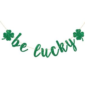 innoru glitter green be lucky banner – happy st. patrick’s day banner – wedding – birthday – graduation – shamrock spring holiday st. patrick’s day decoration photo props