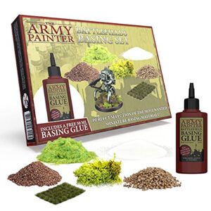 the army painter battlefields basing set – terrain model kit for miniature terrain bases – diorama supplies with landscape rocks, scenic sand, model grass, tufts & free basing glue