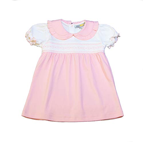 Dakomoda Baby Girls' 100% Organic Pima Cotton Dress - Pink Smocked Easter Dress Diaper Cover 9-12