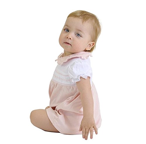 Dakomoda Baby Girls' 100% Organic Pima Cotton Dress - Pink Smocked Easter Dress Diaper Cover 9-12