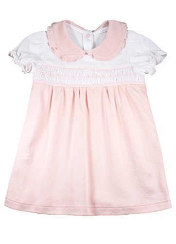 Dakomoda Baby Girls' 100% Organic Pima Cotton Dress - Pink Smocked Easter Dress Diaper Cover 9-12