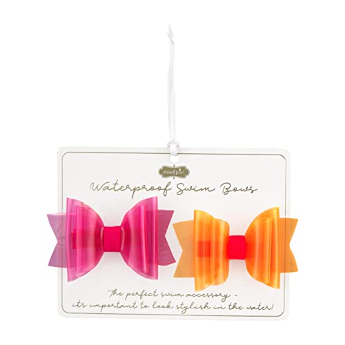 Mud Pie Baby Girls' Small Swim Hair Bow Set, Orange/Pink, 2" x 3"