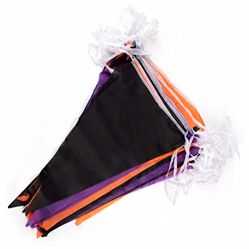 Halloween Pennant Banner - 48 Flags, 100 Feet, Orange, Black, & Purple - Festive Seasonal Decoration for Halloween, Birthday Parties, Classrooms, Crafts