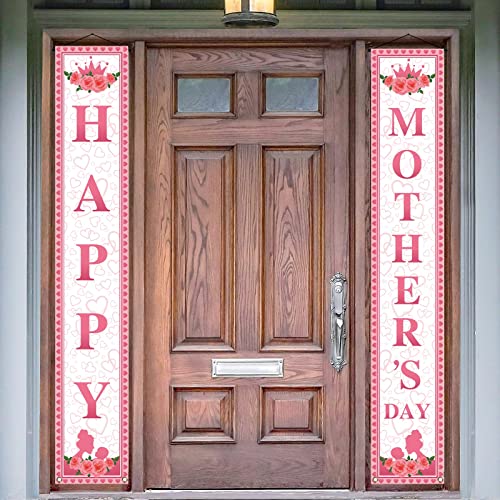 Vohado Happy Mother's Day Porch Banner Mothers Day Welcome Porch Sign Pink Heart Wall Hanging Banner Spring Gathering Party Porch Sign Front Door Holiday Party Decor