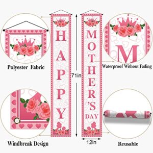 Vohado Happy Mother's Day Porch Banner Mothers Day Welcome Porch Sign Pink Heart Wall Hanging Banner Spring Gathering Party Porch Sign Front Door Holiday Party Decor