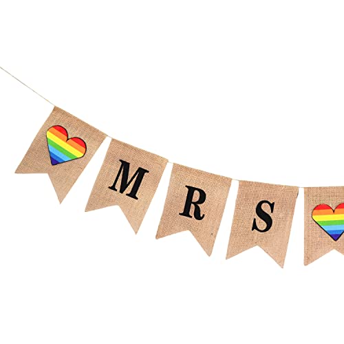 Mandala Crafts Burlap Mrs and Mrs Banner for Lesbian Wedding Decorations - Mrs & Mrs Sign for LGBT Wedding Decorations Lesbian Engagement Party Decorations