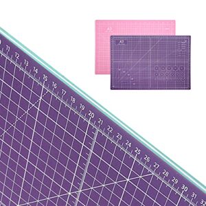 Self Healing Cutting Mat 18"x12" Non-Slip PVC Double Sided 5-Ply A3 Art Craft Rotating Mat, Rotary Cutting Mat for Quilting, Sewing Crafts Hobby Fabric Precision Scrapbooking Project(Pink/Purple)