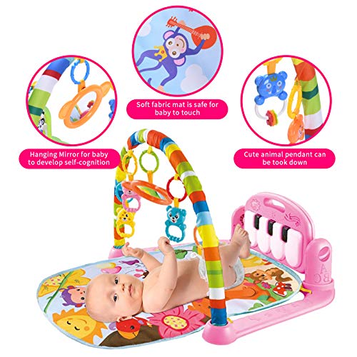 Baby Play Mat Activity Gym with Kick Piano Keyboard, Baby Jungle Gym Mat Designed with Colorful and Detachable Baby Toys in Activity Center for Tummy Time Boys and Girls Aged 0 to 3 to 12 Months