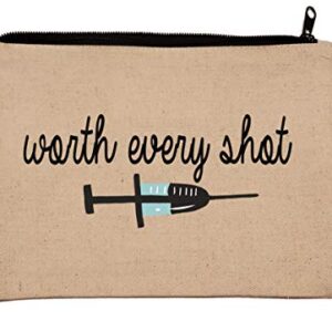 Ink Trendz® Infertility Warrior IVF IUI Makeup Bag, Pencil Pouch Hemp Canvas Zipper Pouch 7" x 9" (Worth Every Shot)