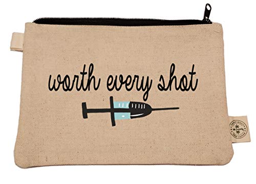 Ink Trendz® Infertility Warrior IVF IUI Makeup Bag, Pencil Pouch Hemp Canvas Zipper Pouch 7" x 9" (Worth Every Shot)