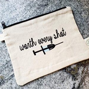 Ink Trendz® Infertility Warrior IVF IUI Makeup Bag, Pencil Pouch Hemp Canvas Zipper Pouch 7" x 9" (Worth Every Shot)