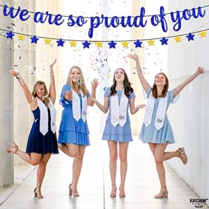 Glitter, We Are So Proud of You Banner - 10 Feet, No DIY | We Are So Proud of You Graduation Banner with Star Garland | Blue and Gold Graduation Decorations 2023 | Graduation Party Decorations 2023