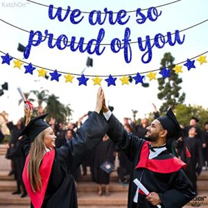 Glitter, We Are So Proud of You Banner - 10 Feet, No DIY | We Are So Proud of You Graduation Banner with Star Garland | Blue and Gold Graduation Decorations 2023 | Graduation Party Decorations 2023