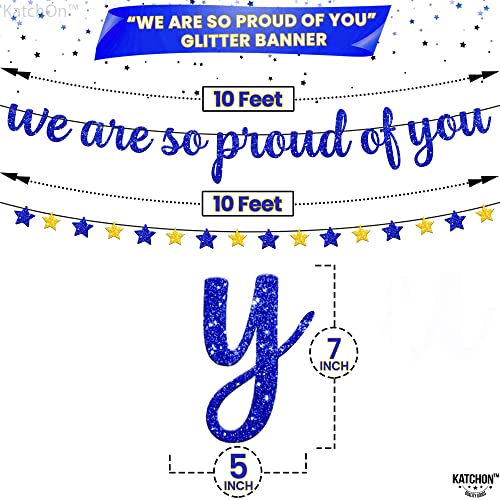 Glitter, We Are So Proud of You Banner - 10 Feet, No DIY | We Are So Proud of You Graduation Banner with Star Garland | Blue and Gold Graduation Decorations 2023 | Graduation Party Decorations 2023