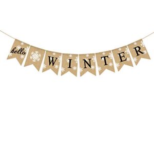 jute burlap hello winter banner snowflake christmas holiday mantel fireplace bunting garland decoration