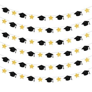 big, graduation cap garland glitter – 10 feet, no diy | black and gold graduation party decorations 2023 | black graduation cap decorations for class of 2023 decorations | graduation garland 2023