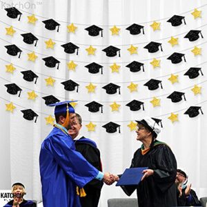 Big, Graduation Cap Garland Glitter - 10 Feet, No DIY | Black and Gold Graduation Party Decorations 2023 | Black Graduation Cap Decorations for Class of 2023 Decorations | Graduation Garland 2023