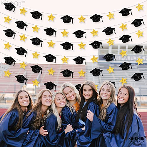 Big, Graduation Cap Garland Glitter - 10 Feet, No DIY | Black and Gold Graduation Party Decorations 2023 | Black Graduation Cap Decorations for Class of 2023 Decorations | Graduation Garland 2023