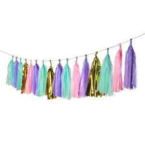 20 PCS Tissue Paper Tassels, Tassel Garland Banner for Wedding, Baby Shower and Party Decorations, DIY Kits (Metallic Gold，Light Purple，Pink，Green)