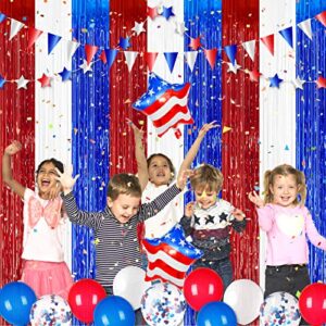 4th/Fourth of July Patriotic Decorations Set-Red White Blue Tinsel Foil Curtains,Star Garland Pennant Banner&Balloon, USA America Independence Day Decor Labor Day Party Supplies for Home,Outdoor