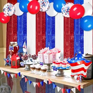 4th/Fourth of July Patriotic Decorations Set-Red White Blue Tinsel Foil Curtains,Star Garland Pennant Banner&Balloon, USA America Independence Day Decor Labor Day Party Supplies for Home,Outdoor