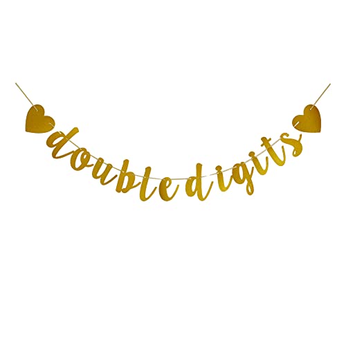 Double Digits Gold Banner Sign for 10th Birthday Party Bunting Supplies Decorations Garlands