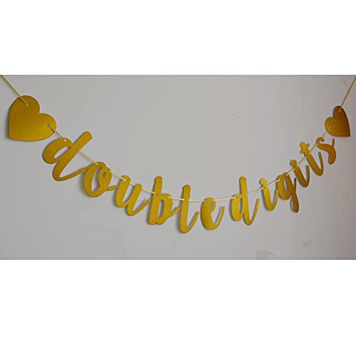 Double Digits Gold Banner Sign for 10th Birthday Party Bunting Supplies Decorations Garlands