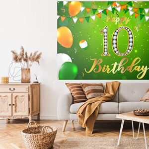 Happy 10th Birthday Backdrop Banner Decor Green - Glitter Cheers to 10 Years Old Birthday Party Theme Decorations for Boys Girls Supplies