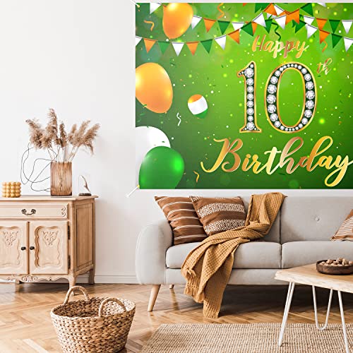 Happy 10th Birthday Backdrop Banner Decor Green - Glitter Cheers to 10 Years Old Birthday Party Theme Decorations for Boys Girls Supplies