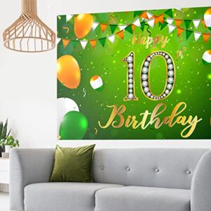 Happy 10th Birthday Backdrop Banner Decor Green - Glitter Cheers to 10 Years Old Birthday Party Theme Decorations for Boys Girls Supplies