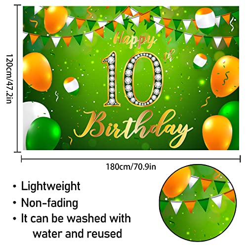 Happy 10th Birthday Backdrop Banner Decor Green - Glitter Cheers to 10 Years Old Birthday Party Theme Decorations for Boys Girls Supplies