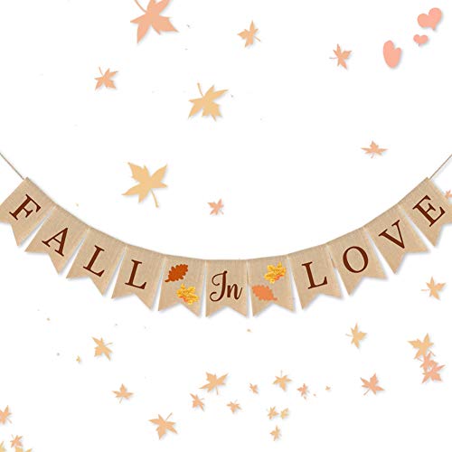 Cieovo Jute Burlap Fall in Love Banner with Maple Rustic Fall Autumn Wedding Engagement Bridal Shower Garland Engagement Party Decoration