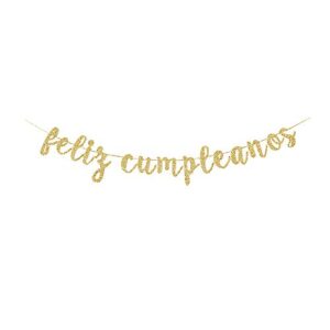 feliz cumpleanos gold gliter paper sign banner, happy birthday photo backdrops decorations