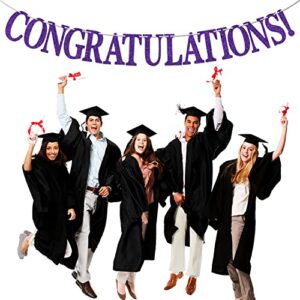 Purple Glitter Congratulations Banner, Congrats Grad/Class of 2023/So Proud of You, 2023 Graduation Party Supplies Decorations